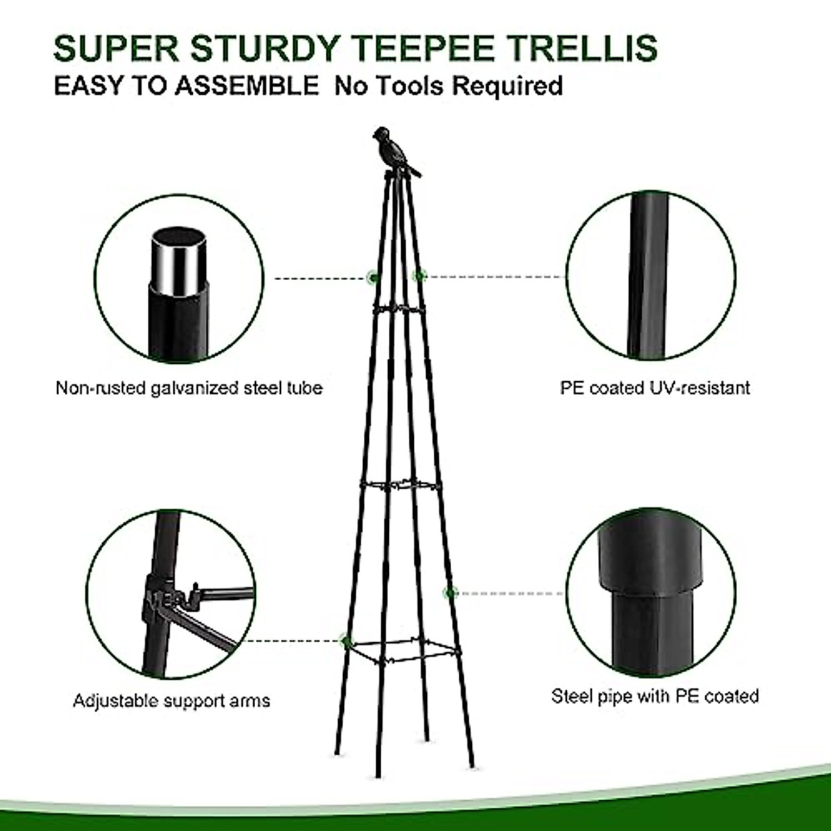 OTOSUNNY Trellis for Climbing Plants, 4 ft Tall 4-Stake with 3-Tier Braces Plant Pot Trellis, Metal Rose Garden Trellis for Climbing Plants Outdoor Vegetable|Flower|Vine Potted Plants, 1 Pack, Black