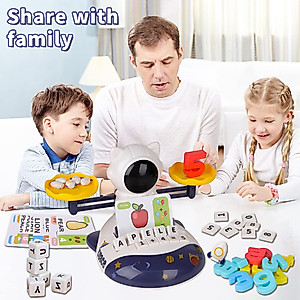 DAZZCOOL 3 in 1 Math Game Toys for Kids 3 4 5 6 7 Year Old, Preschool Learning Activities for Toddlers, Space Balance Learning Toys with Spelling Counting & Reading, Flash Cards Gifts for Boys Girls