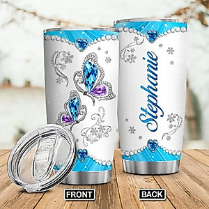 WASSMIN Personalized Butterfly Stainless Steel Vacuum Insulated Tumbler With Lid - Custom Name Tumbler 20 Oz 30 Oz Double Walled Insulated Coffee Cup for Gym Fitness Travel