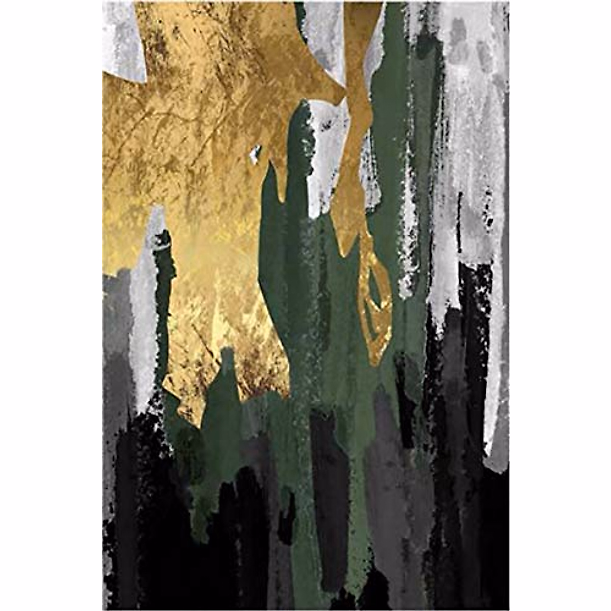 Modern Abstract Rug Light Luxury Carpet Emerald Green Gold Gray Area Rug Easy to Clean Stain Fade Resistant Living Dining Room Rugs,150 * 200CM