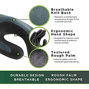 SHOWA Atlas 300B Natural Latex Palm Coated General Purpose Work Glove, Black, Large (Pack of 12 Pair)