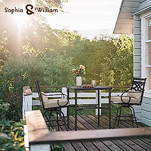 Sophia & William Patio Bar Stools Set of 2, Swivel Bar Chairs, High Dining Chairs with Seat Cushion
