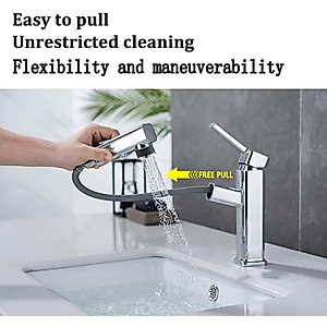 Bathroom Faucets with Pull Down Sprayer Single Handle Pull Out Bathroom Faucet Chrome Bathroom Sink Faucet Stainless Steel Bathroom Faucets Suitable for Hot and Cold Water