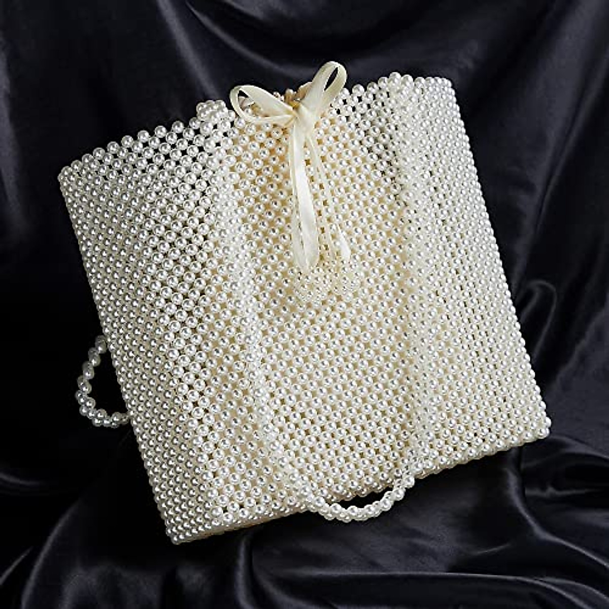 Grandxii Pearl Purse Tote Bag Shouder Bag For Women Wedding Party Shiny Beaded Bag Travel Bag With Pearl