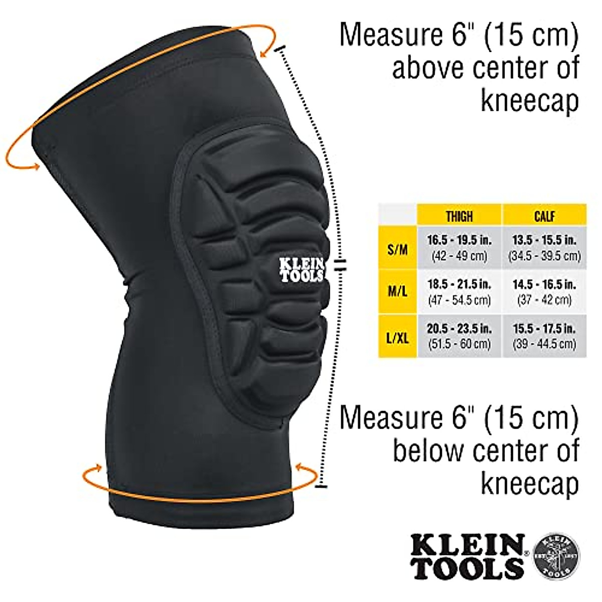 Klein Tools 60614 Knee Pads, Lightweight Padded Knee Sleeves, Breathable Mesh Back, Elastic Cuff with Slip-Resistant Silicone, S/M, Black