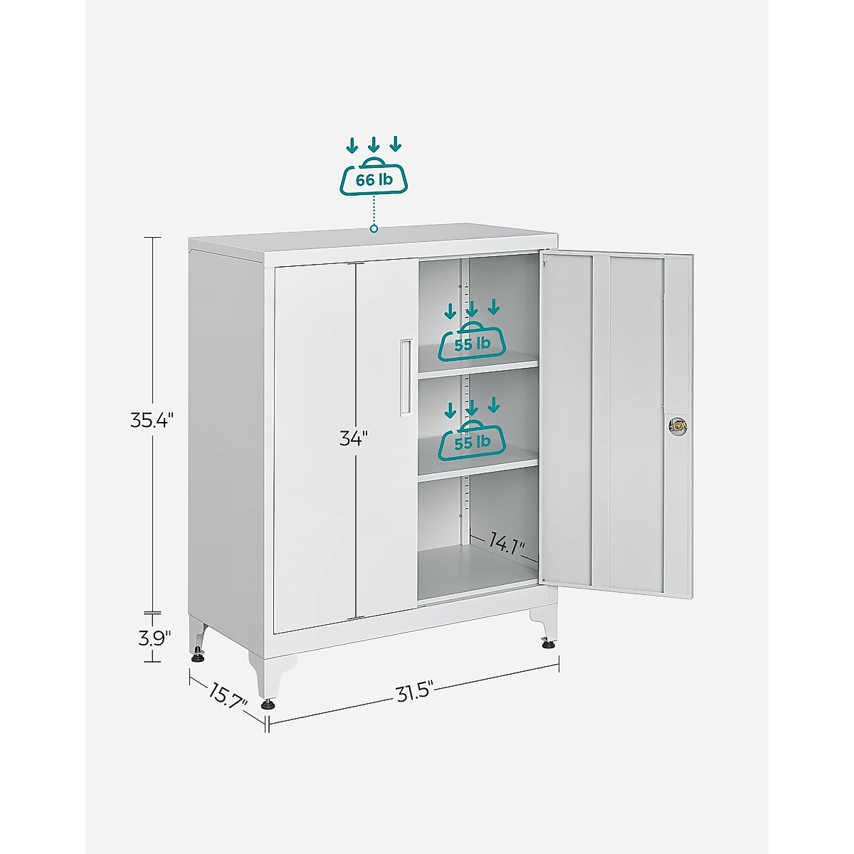 SONGMICS Garage Cabinet, Metal Storage Cabinet with Doors and Shelves, Office Cabinet for Home Office, Garage and Utility Room, Grey UOMC013G01