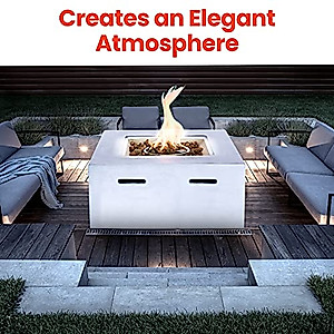 Outdoor Propane Fire Pit Table - CSA/ETL Certified Safe 40,000BTU Pulse Ignition Weatherproof Square Propane Gas Fire Table - Adjustable Flame, Thermocouple - PVC Cover, Lava Rock-SereneLife SLFPCN42