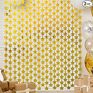 Abien Gold Star Foil Fringe Curtains Golden Backdrop Metallic Foil Tinsel Fringe Curtain Party Door Shimmer Streamers Party Decorations for Birthday Wedding Christmas New Year Party (Gold)