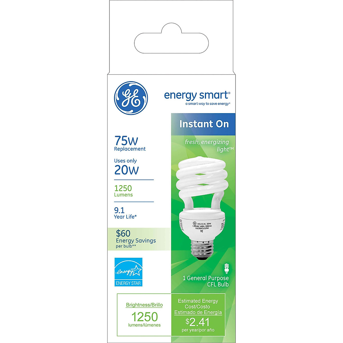 GE 74200 20-Watt Energy Smart CFL Light Bulb, 75-Watt Output