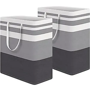 HomeHacks 2-Pack Large Laundry Basket,100L Each Waterproof, Freestanding Laundry Hamper, Collapsible Tall Clothes Hamper with Extended Handles for Clothes Toys in the Dorm and Family-Gradient Grey
