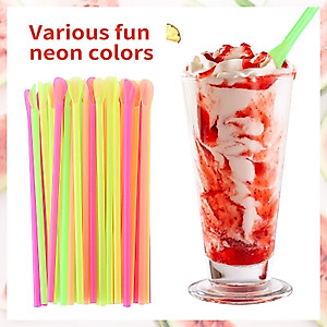 Eaasty 500 Pcs Snow Cone Spoon Straws, Flexible Plastic Straws, Flexible Disposable Drinking Straws, Disposable Plastic Sip Stir Sticks (Yellow,Green,Orange,Rose Red)