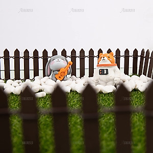 AUEAR, 35 Inch Mini Fairy Garden Fence Wood Ornament Wooden Decorative Picket for DIY Crafts Project (Brown, 4-Pack)