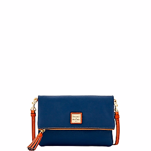 Dooney & Bourke Women's Foldover Zip Crossbody in Pebble Grain Leather, Small Sized Handbag with Adjustable Shoulder Strap, Midnight