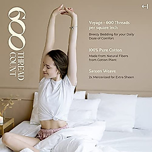 600-Thread-Count Egyptian Quality 100% Cotton Sheets - King Size Cooling Bedsheets for Hot Sleepers - Breathable Sateen Weave, Deep Pocket Fitted - 4 Piece Best Hotel Sheets for King Beds (White)