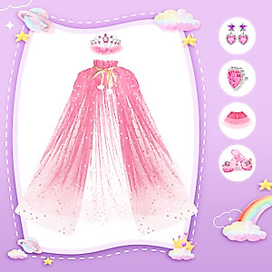 Jeowoqao Princess Dress up Shoes,Girls Dress up Shoes Princess Dress Up Pretend Play Set 4 Pair of Princess Shoes, Princess Dresses Princess Cape Jewelry Toys for Toddler Girls Age 3 4 5 6 Years Gift