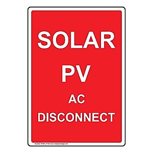 ComplianceSigns.com Vertical Solar Pv Ac Disconnect Label Decal, 5x3.5 in. 4-Pack Vinyl for Electrical Industrial Notices