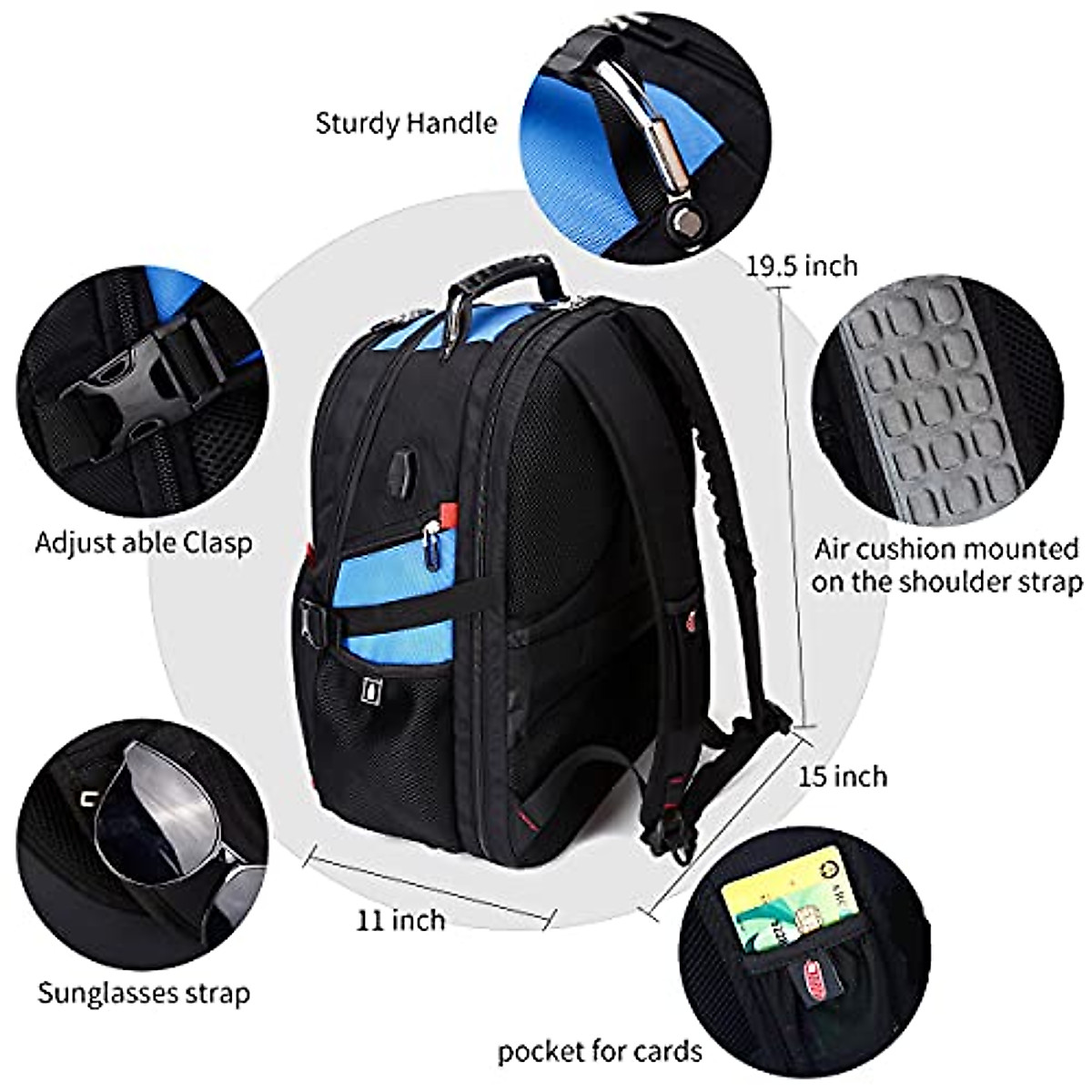 SHRRADOO Extra Large 50L Travel Laptop Backpack with USB Charging Port, College Backpack Airline Approved Business Work Bag Fits 17 Inch Computer for Men Women