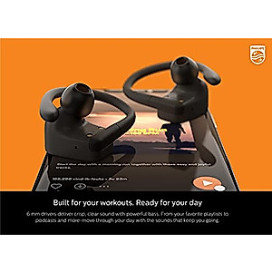 Philips A5205 Wireless Sports Earbuds, IPX7 Waterproof, in-Ear True Wireless Bluetooth 5.1 Headphones, USB-C Charging, Detachable earhooks, Up to 20 Hours of Playtime, TAA5205BK