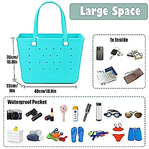 MYHOZEE Beach Bag Tote Swim Bag Women,Rubber Beach Tote Bags With Hole Waterproof Washable Durable Open Handbag for Beach Pool Boat Sports,Green