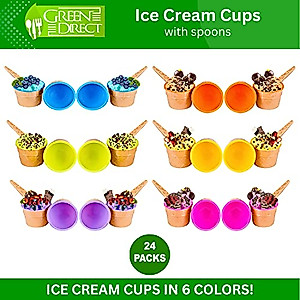 Green Direct Ice Cream Cups with Spoons/Large Plastic Dish with Spoon/Dessert Sundae Frozen Yogurt Bowls Icecream Cup Party Favors Dishes ice crem kits supplies for kids Set of 24