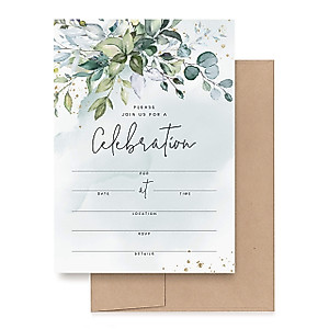 Bliss Collections 25 Einladungen mit Umschlägen für alle Anlässe, Greenery Aquarell-Einladungen perfekt für: Hochzeiten, Brautpartys, Geburtstagspartys oder besondere Anlässe, leeres Design