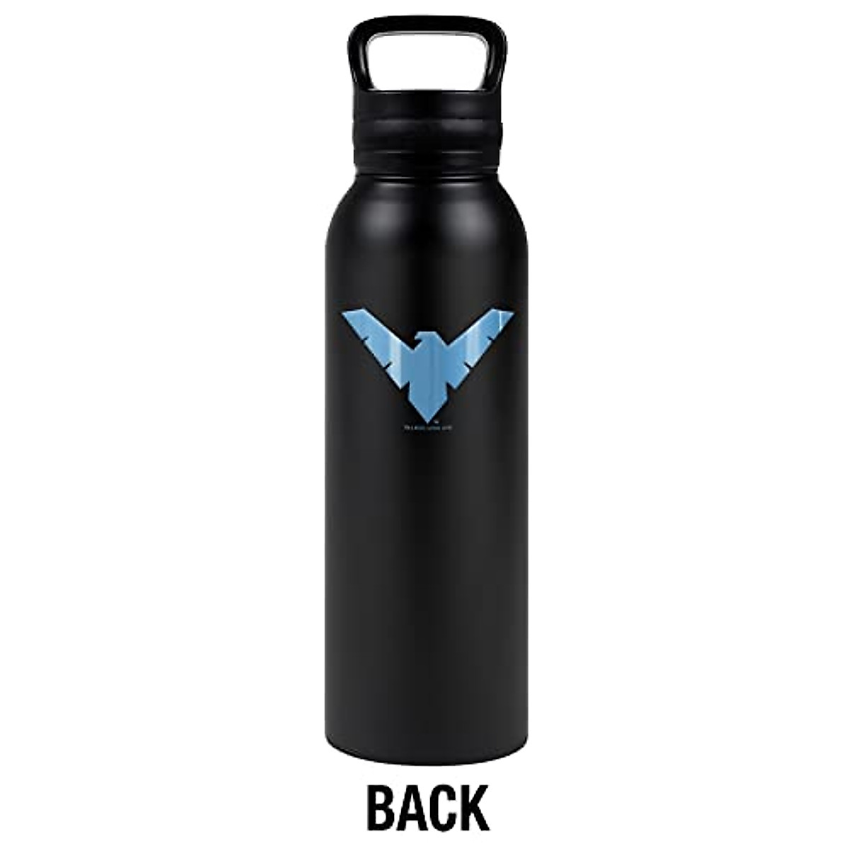 Batman OFFICIAL Batman Nightwing Logo Pattern 24 oz Insulated Canteen Water Bottle, Leak Resistant, Vacuum Insulated Stainless Steel with Loop Cap, Black