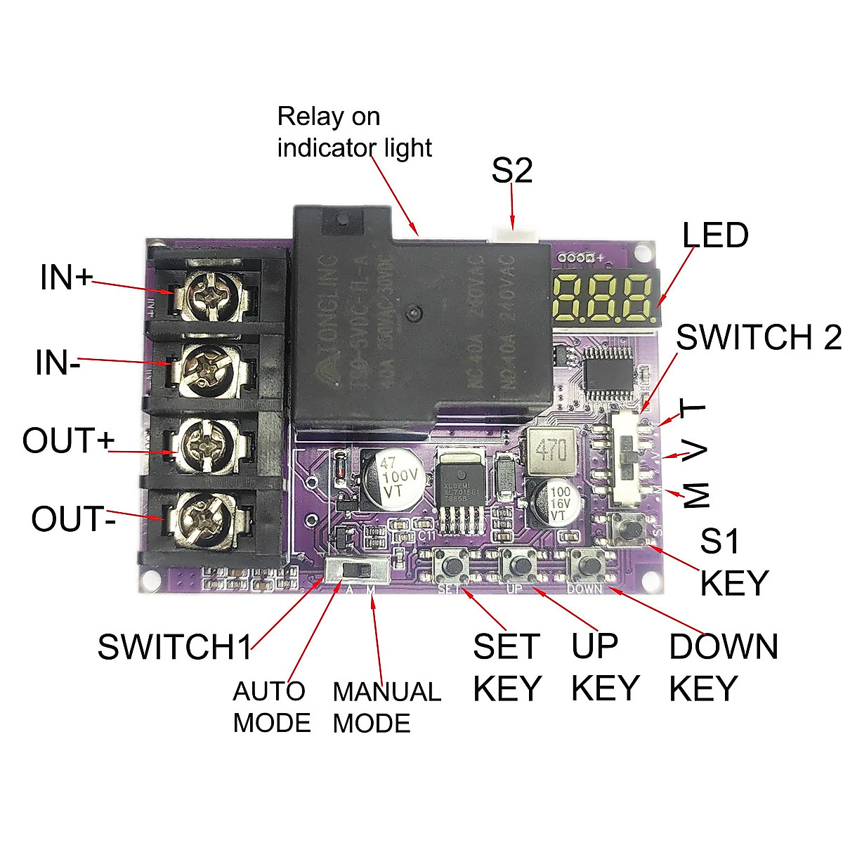 Low Voltage Disconnect and Charging Discharging Protection 2 IN 1 40A DC 5V-60V Low Voltage Cutoff with LCD Display Low Voltage Protector Disconnect Switch Module Charging Discharging Protection Board
