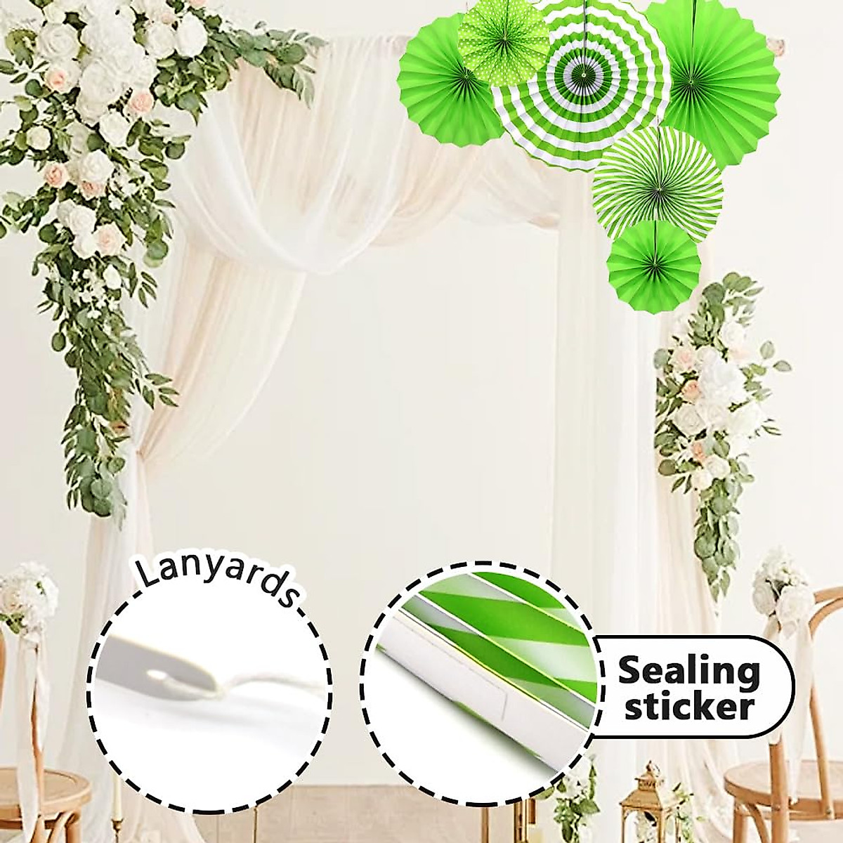 GOSHUN 6 Pieces Hanging Paper Fans Paper Fans Decoration for Wedding Retirement Graduation Birthday Party Engagement Bridal Party Hangings Decorations(UZS/Green)