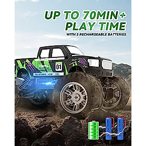 DEERC DE44 Remote Control Monster Truck with Fog Mist, Dual Motors Off Road RC Car, 4WD Rock Crawler with LED Lights, Spray Water Mist, 70+ Min Play, Toy Vehicle for Boys Girls and Adults