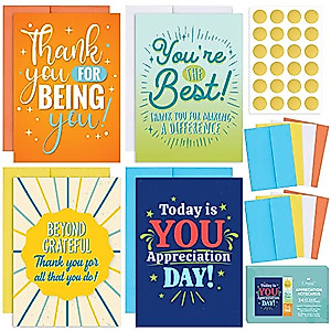 24 Appreciation Cards with Colorful Envelopes and Gold Stickers - Team Gifts, Teacher Gifts Bulk, Volunteer and Employee Appreciation Cards, Gratitude and Encouragement Cards - Boxed Set of Thank You