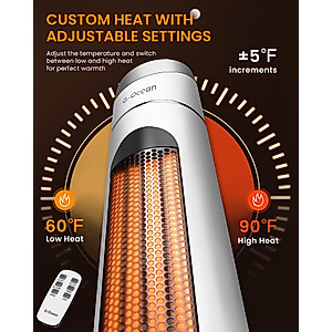 Space Heater, 34" Space Heater for Large Room with Remote, 1500W Tower Heater with 12H Timer, 70° Oscillating, Adjustable Thermostat, Overheating & Tip-over Protection, Indoor Use, White