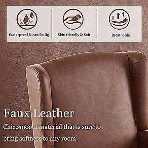 LOVSPATIO Faux Leather Accent Chair, Mid-Century Upholstered Living Room Chairs, Comfy Single Recliner Sofa with Arm and Wood Legs for Bedroom Waiting Room Office - Brown