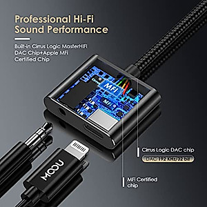 MOOU iPhone Splitter Audio and Charge Adapter [Apple MFi Certified] 2 in 1 Lightning to 3.5mm Headphones Jack + Charger Adapter for iPhone 14/14 Pro/13/13 Pro/13 Pro Max/12/12 Mini/11/11 Pro/X/XS/SE