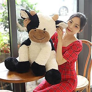 pangcangshu Cow Year Plush Toy Cute Cattle Stuffed Animals Cattle Soft Doll Kids Toys Birthday Gift for Children Easter, Thanksgiving, Christmas, New Year's Gifts(Black and White, 20cm/7inch)