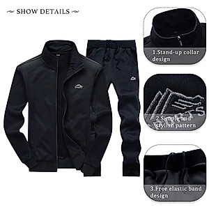 MANTORS Men's 2 Piece Tracksuit Full Zip Running Jogging Sports Sweatsuits 03Black-L