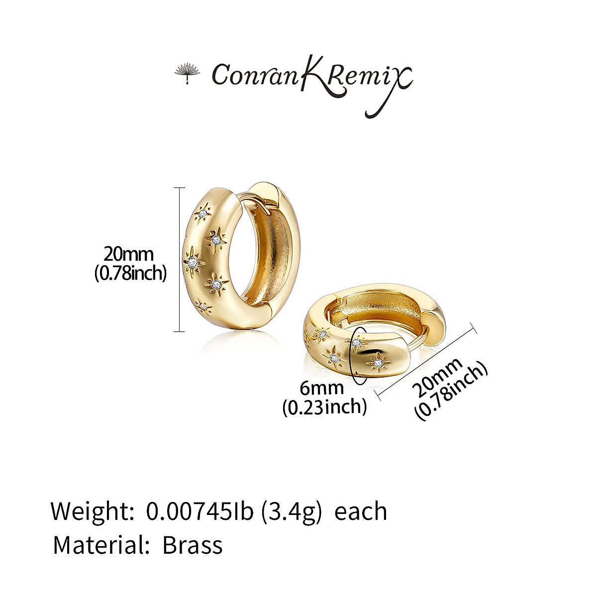 CONRAN KREMIX Small Thick Gold Chunky Hoop Earrings Diamond Lightweight Hoops For Women