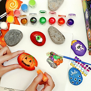 Klever Kits Halloween Rock Painting Kit for Kids, Glow in The Dark Rock Painting with Paint Tubs, Creativity Arts Crafts DIY Supplies Kit for Halloween, Kids Painting Gifts, Family Activity