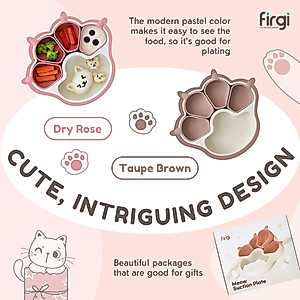 Firgi MEOW MEOW Taupe Brown Kids Divided Suction Plates for Baby with Toddler Non-Slip Design Plates Baby Led Weaning Supplies BPA Free Unbreakable Food Grade Silicone Tray Korea Made
