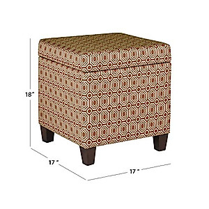 HomePop Upholstered Storage Cube Ottoman with Hinged Lid, Orange Geometric