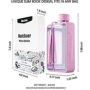 MoChic Flat Water Bottle Travel Flask Portable Travel Mug BPA Free A5 Water Bottle for Sports Camping Gym Fitness Outdoor 13oz Fit in Any Bag (Pink)…