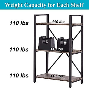 BON AUGURE Small 3 Tier Bookshelf, Rustic Industrial Book Shelf, Short Wood Metal Standing Etagere Bookcase for Living Room, Bedroom and Office (Dark Gray Oak)