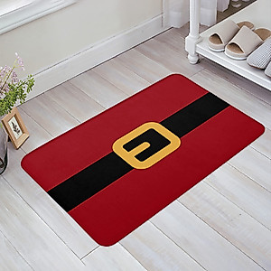 Christmas Bath Rugs Santa Belt Sponge Doormat Absorbent Non Slip Backing Durable Soft Flannel Mat Red Black Christmas Memory Foam Mats Carpet for Bathroom Kitchen 20 x 32 inches
