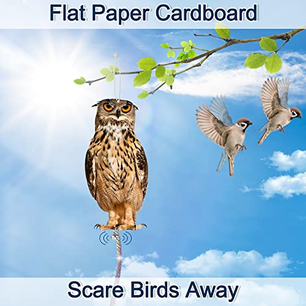 Fake Owls to Keep Birds Away, Bird Scare Device, Bird Scarer, Cardboard Hanging Reflectors, Flat Paper Garden Owls Scare Pigeons Woodpeckers Rodent Goose Away from Porch Patio Garage Tree Pool 4PCS