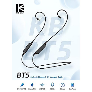 KBEAR BT5 Neckband Bluetooth Earphone IEM Cable with HD Mic,Type-C for Charging,IPX5 Waterproof,Wireless Replacement Cable for KZ ZST/ZSR/ED12/ES3/ES4/ZS10/AS06/AS10/ZSTX/EDX/CCA C10 Earbuds(B Pin)