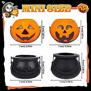 Jenaai 40 Pcs Mini Halloween Pumpkins and Cauldrons Black Witch Cauldron Small Pumpkin Pail Candy Cauldron with Handles Plastic Witch Leprechaun Pot for Wizard Trick or Treat Party Favors, 4 Styles