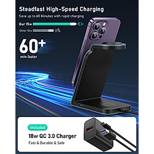 Charging Station for Apple Wireless Charger 3 in 1: 2024 New Aluminum Alloy Magnetic Charger Stand Fast Charging Multiple Devices for AirPods, Apple Watch, iPhone 15 14 13 12 Pro/Pro Max/Plus/Mini