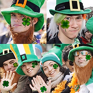 FANRUI 48 PCS 3D Shamrock Temporary Tattoos For Kids Adults Irish Party Favor Accessories, St. Patrick's Day Tattoos Stickers Women Men, Saint Patricks Day Tattoo Lucky Green Four Leaf Clover Decals