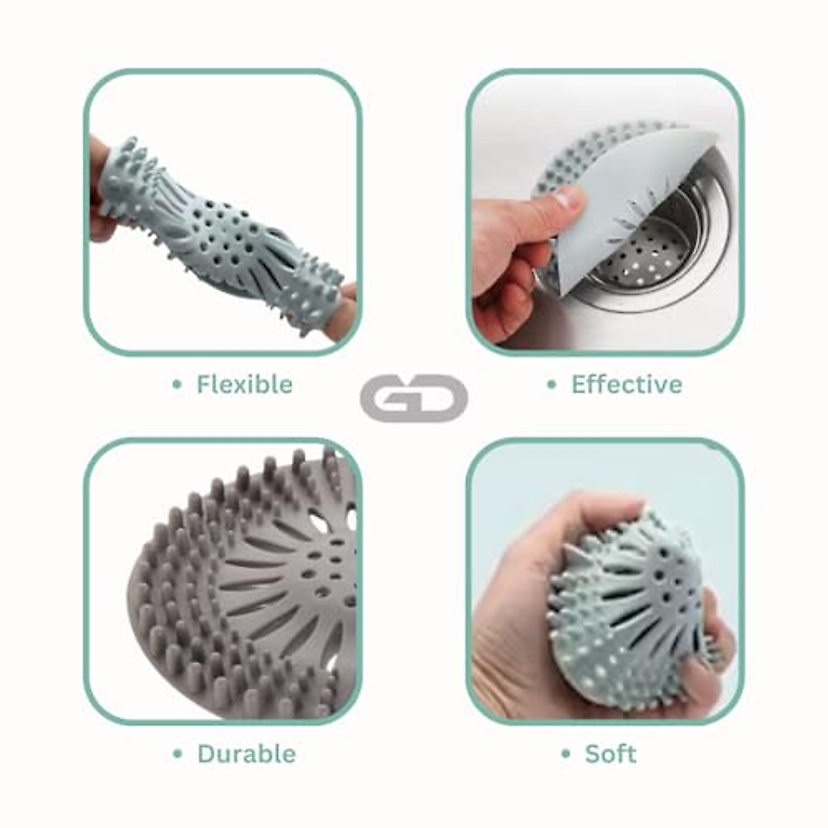 GD Hair Catcher Drain Covers Shower Hair Stopper and Silicone Bathtub 4 Pack