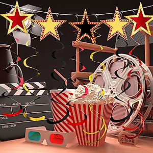 Lenwen 39 Pieces Star Style Red Gold and Black Hanging Swirls for Movie Night Decorations Red Carpet Party Decorations Bridal Shower Birthday Party Supplies