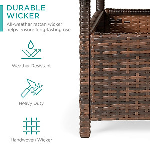 Best Choice Products Wicker Side Table with Umbrella Hole, Square PE Rattan Outdoor End Table for Patio, Garden, Poolside, Deck w/UV-Resistant Frame, Storage Space - Brown